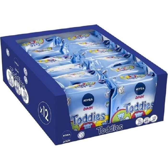 NIVEA Baby Lingettes Toddies (12 x 60 pces), lingettes nettoyantes bébé ...