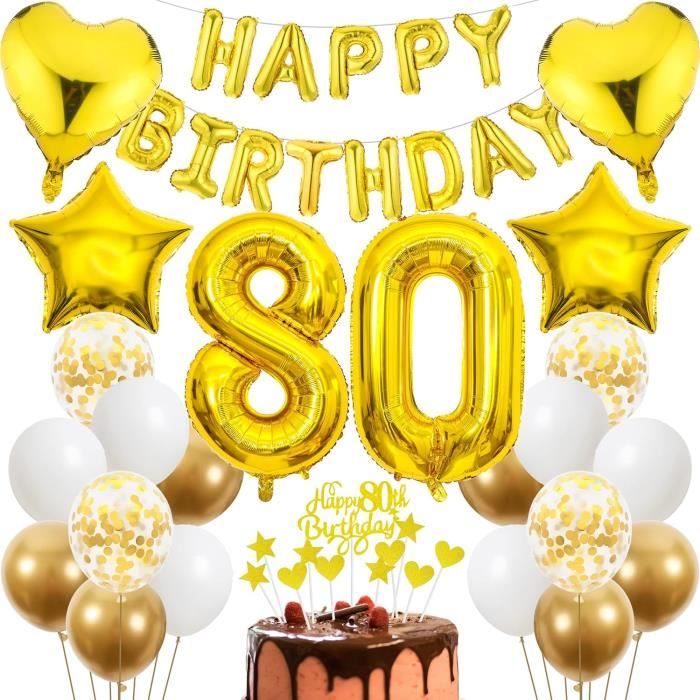 Décoration 80E Anniversaire, Décoration Gâteau Doré Anniversaire 80 Ans ...