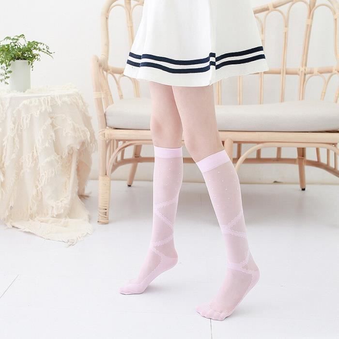 Bas,Chaussettes longues solides noires et blanches Lolita Kawaii ...
