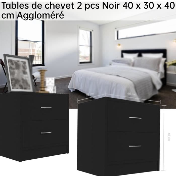 COC Tables de chevet 2 pcs Avec 2 tiroirs Noir 40 x 30 x 40 cm L ...