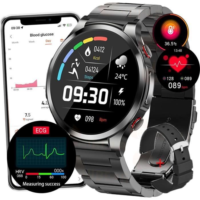 Ecg Smartwatch Montre Intelligente Glycémie, Glucose Sanguin Sucre ...