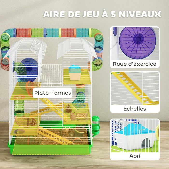 PawHut Cage pour Hamster Souris Petit Animaux Rongeur avec Tunnel ...