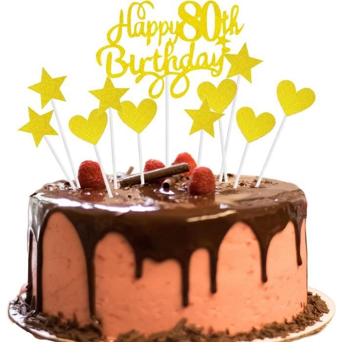 Décoration 80E Anniversaire, Décoration Gâteau Doré Anniversaire 80 Ans ...