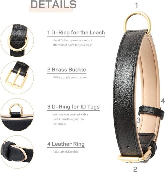 LAISSE - SANGLE - ACCOUPLE - FOURREAU POUR SANGLE-Noir Noir Collier de Chien, en Cuir, Collier ...