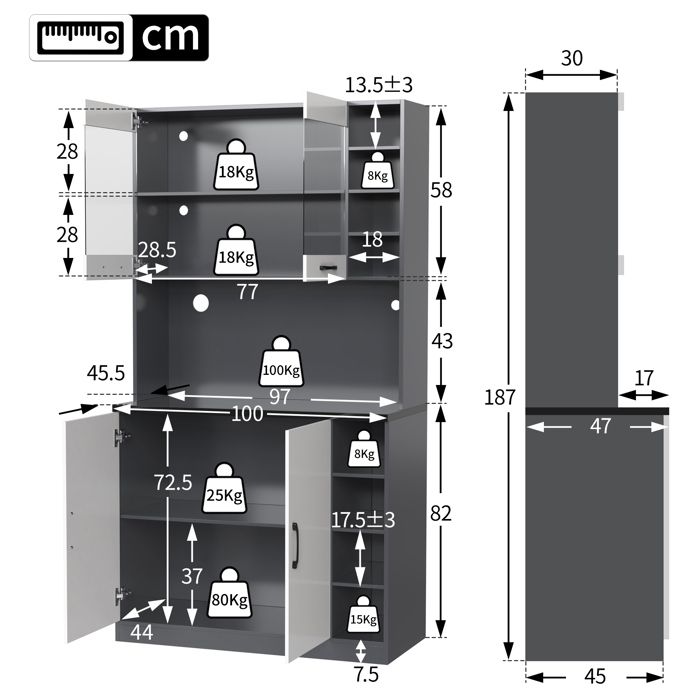 Buffet Haut de Cuisine avec Éclairage LED,Meuble Indépendant en Bois ...