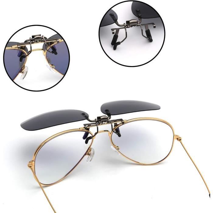 Clip Polarisé Lunettes de Soleil Aviateur Sans Cadre Flip Up Lentille ...