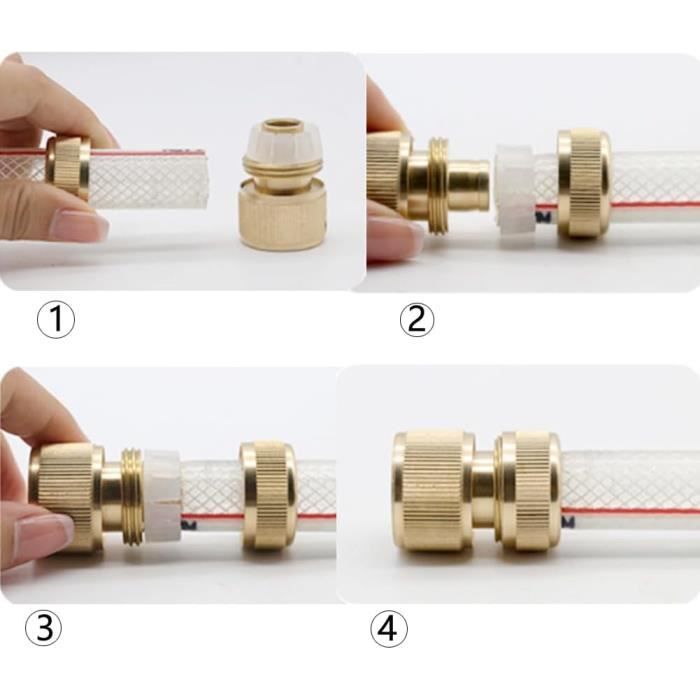 Connecteur de Tuyau en Laiton 6 Pièces (4 Connecteurs Rapides, 2 Connecteurs Doubles Mâles ...