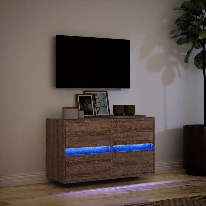 VidaXL Meuble TV mural avec lumières LED chêne marron 80x31x35 cm ...