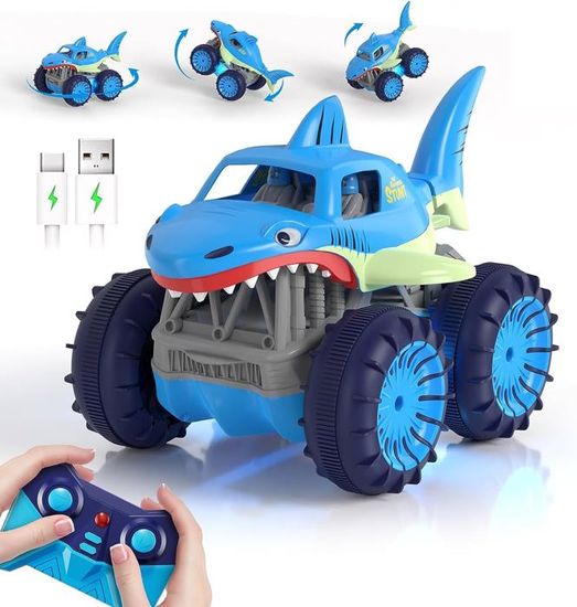 Voiture Télécommandée Tout Terrain Amphibie,Chargement Direct Avec Led Réglable,4Wd 360 ...