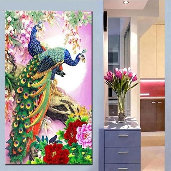 Broderie Diamant Kit Complet Paons Pivoine Rouge,5D Diamond Painting ...