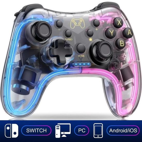 Manette Switch Sans Fil, Transparente LED RGB 10 Couleurs , Gyroscope à 6 Axes Contrôleur , Pour ...