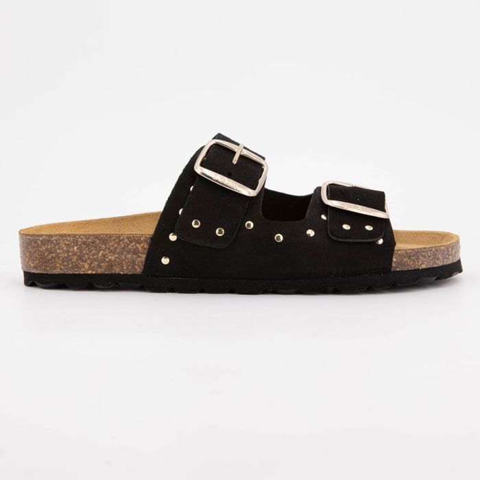 Mule cuire avec double boucles ajustables et clous dorés Femme I AM ...