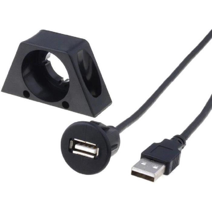 Rallonge USB - ADNAuto - 2m - Support de fixation - Noir - Connecteur ...