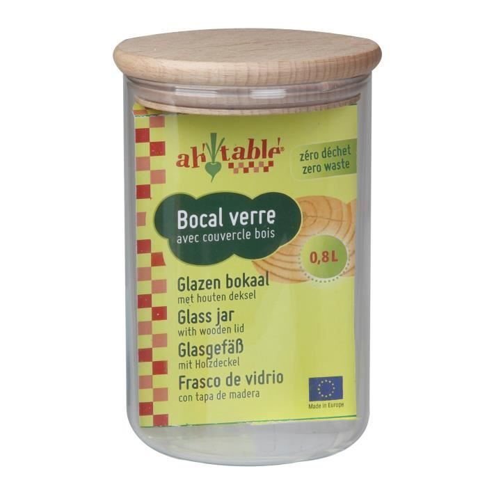Bocal en verre - Ah!Table! - AH409 - 0,8L - Couvercle en bois ...