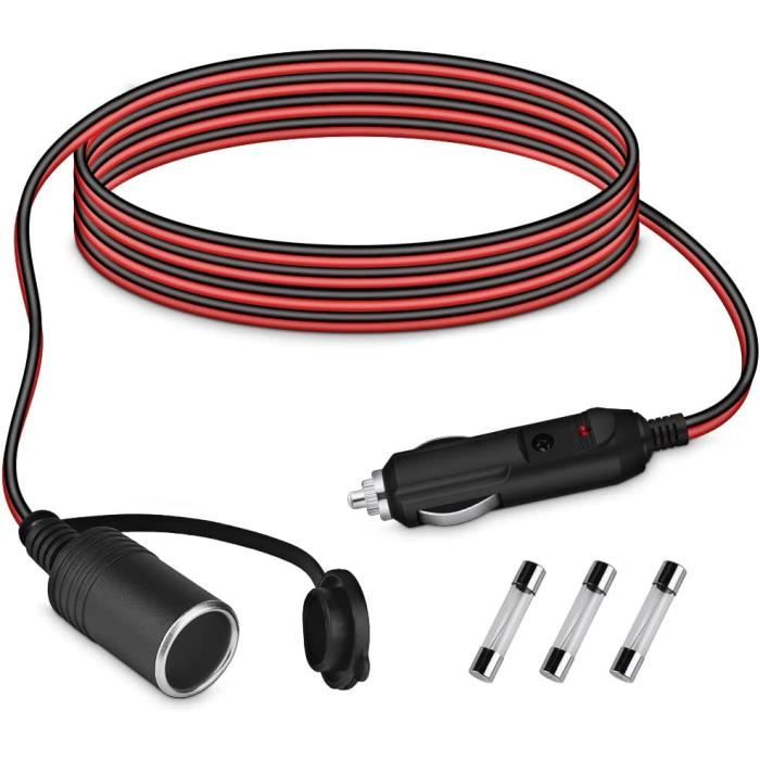Câble D’Extension pour Allume Cigare, 2 M 12V-24V DC Rallonge Allume ...