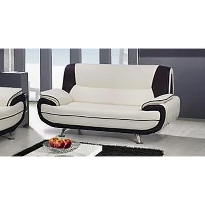 Canapé 2 Places - MUZA - Simili Cuir Blanc et Noir - Confort Ferme ...