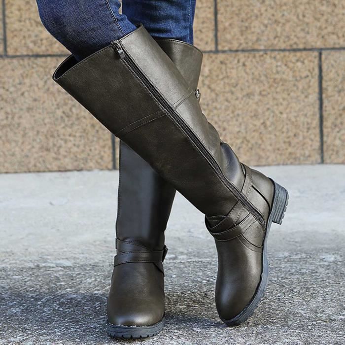 Mode grande taille bottes femmes automne Long Tube chaussures à talons ...