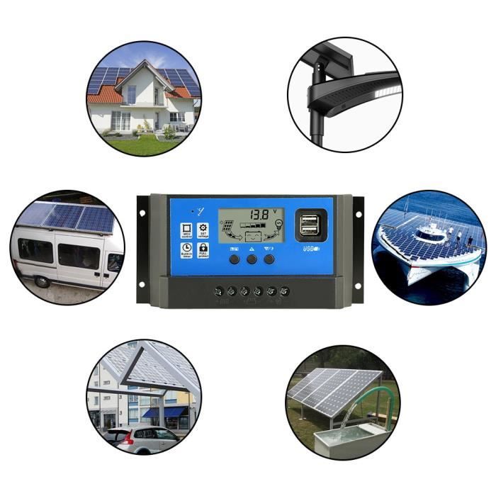 GOTOTOP contrôleur de charge de panneau solaire Écran LCD intelligent de contrôleur de charge de ...