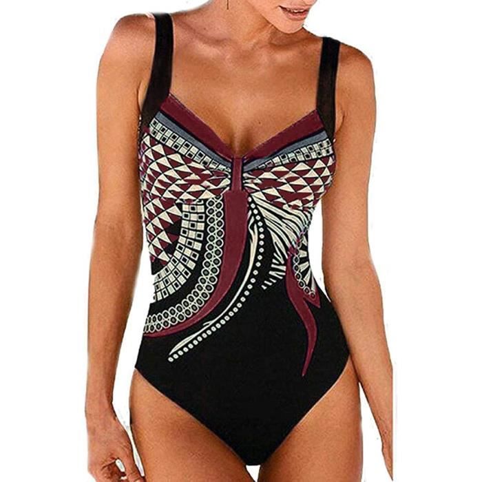 Maillot De Bain Femme 1 Pieces Gainant Piscine Slim Push Up Monokini Dos Nu Bikini Col en V ...