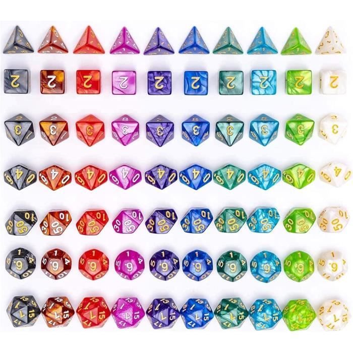 Set di Dadi 10 Sets D20 Dadi Set di Dadi Dadi di Perle 70 pezzi ...