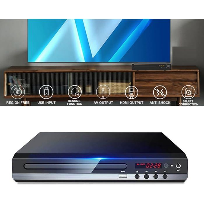 Lecteur DVD 1080P HD pour TV, Toutes Régions Lecteur de Disque DVD CD ...