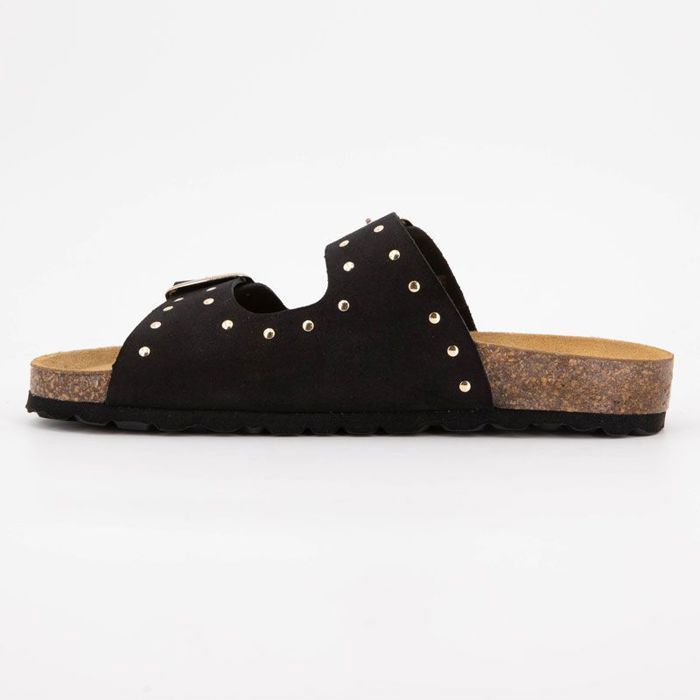 Mule cuire avec double boucles ajustables et clous dorés Femme I AM ...