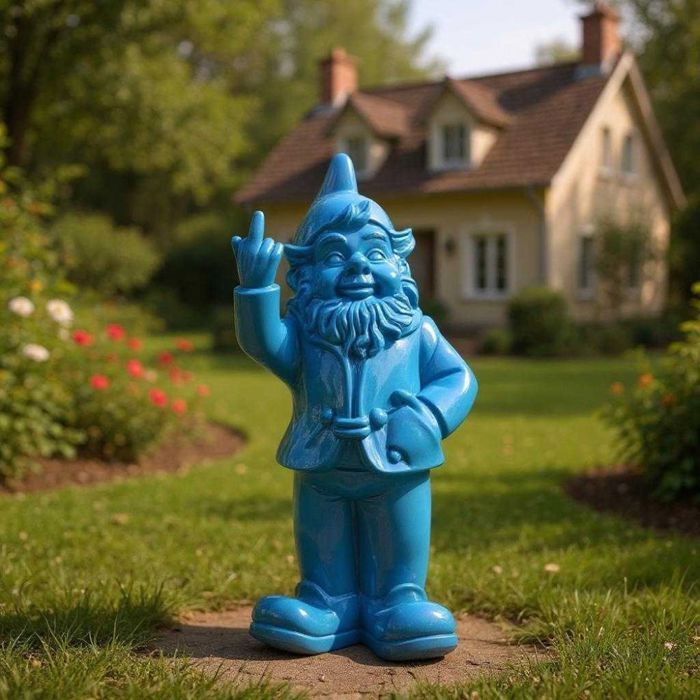 Nain de jardin en résine F*ck 16 x 12 x 32 cm bleu - Cdiscount Jardin