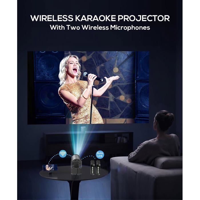 Mini Video Projector, 4K Video Projector with Karaoke Microphones ...