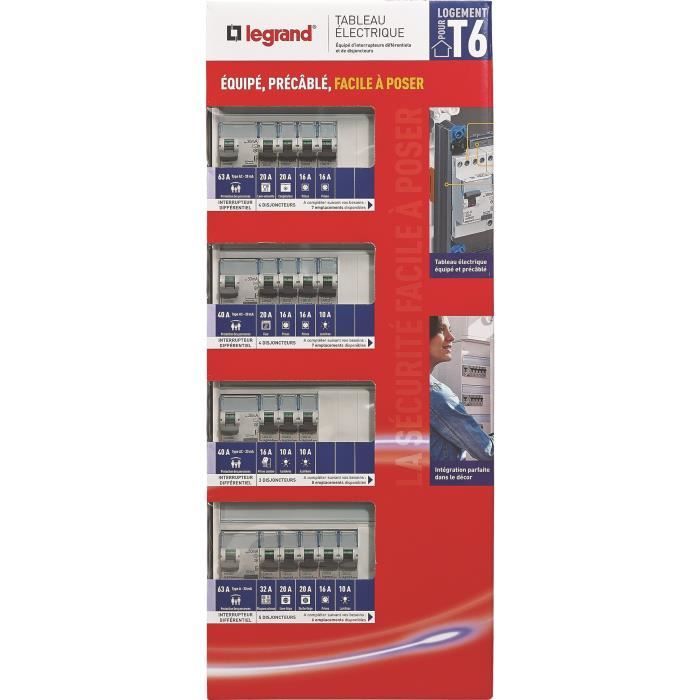 LEGRAND Tableau électrique équipé précâblé Essentiel spécial pour logement T6 - Cdiscount Bricolage