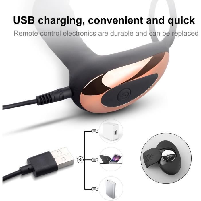 Masseur de Prostate avec Anneau de Pénis, Silicone de la Prostate Anale Vibrateur, Anal ...