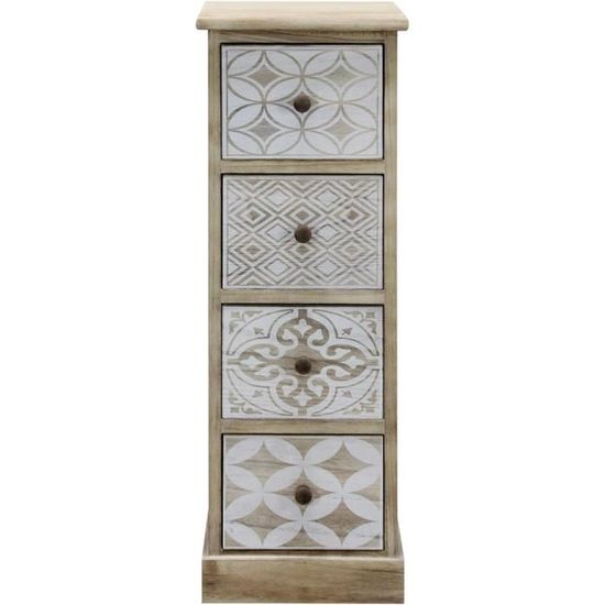Petite Commode, Organiseur Étroit 4 Tiroirs, Bois Beige Blanc, Style Vintage, Ameublement ...