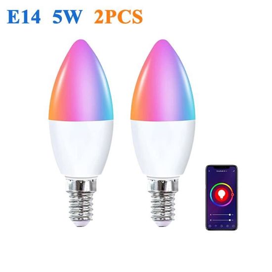 2X Ampoule LED WiFi E14 Dimmable 5W 500Lm+RGB 16 Millions de Couleurs,ContrôLe APP Compatible ...