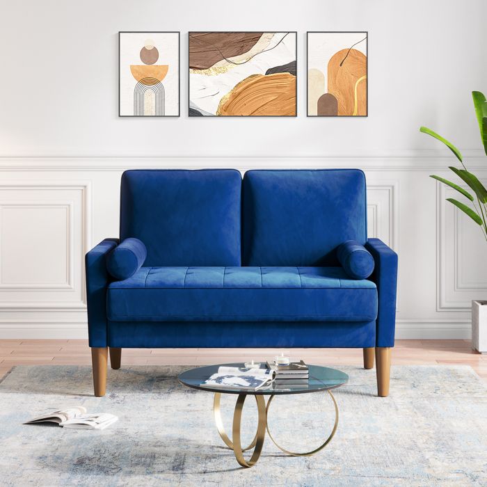 Mini Canapé 2 places en Velours Bleu 121x77x86cm,Canapé Scandinave avec ...