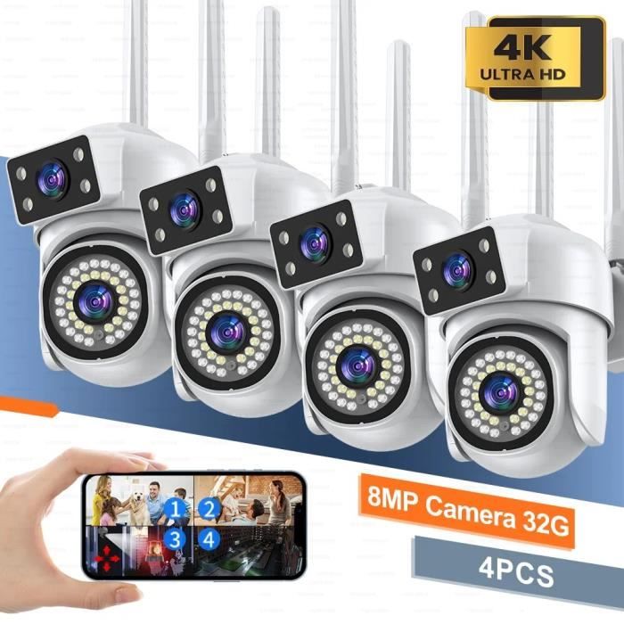 Caméra de surveillance extérieure PTZ IP WiFi 8MP,1-4 pièces,dispositif ...