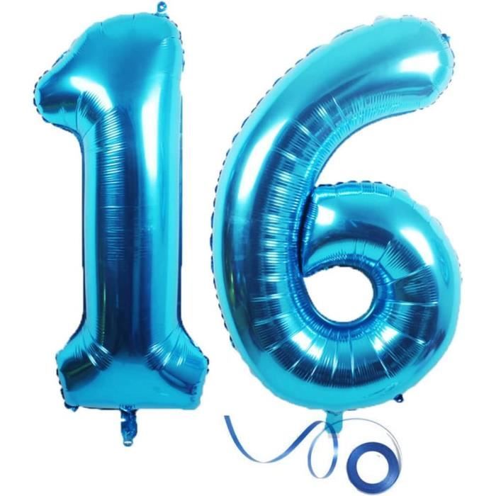 Ballon gonflable XXL 16 ans - Ballon gonflable chiffre 16 - Bleu ...