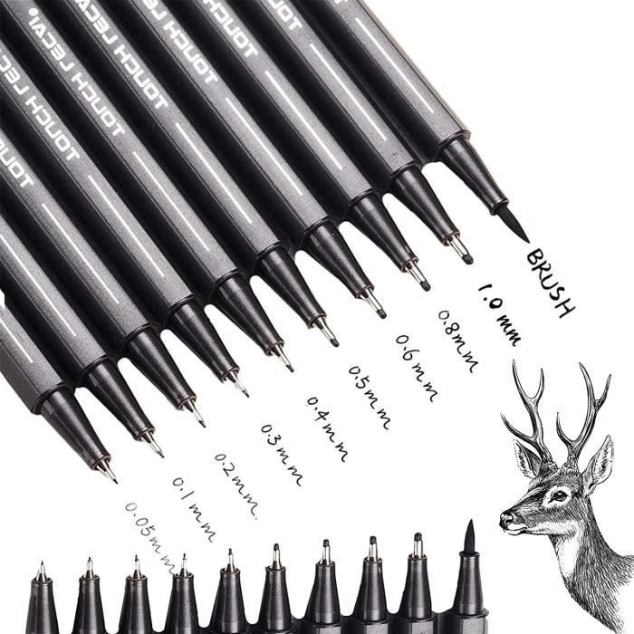 Stylos Noir à Pointe Fine, Lot de 10 Stylos Feutre Noir à Pointe Fine ...