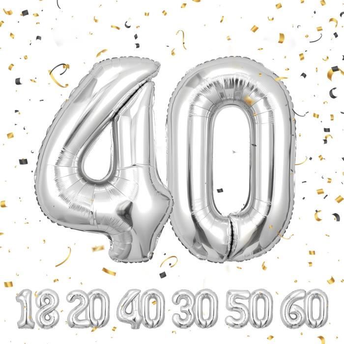 Ballons Anniversaire 40 Argenté - 100Cm - Ballon Chiffre 40 Numéro 40 ...