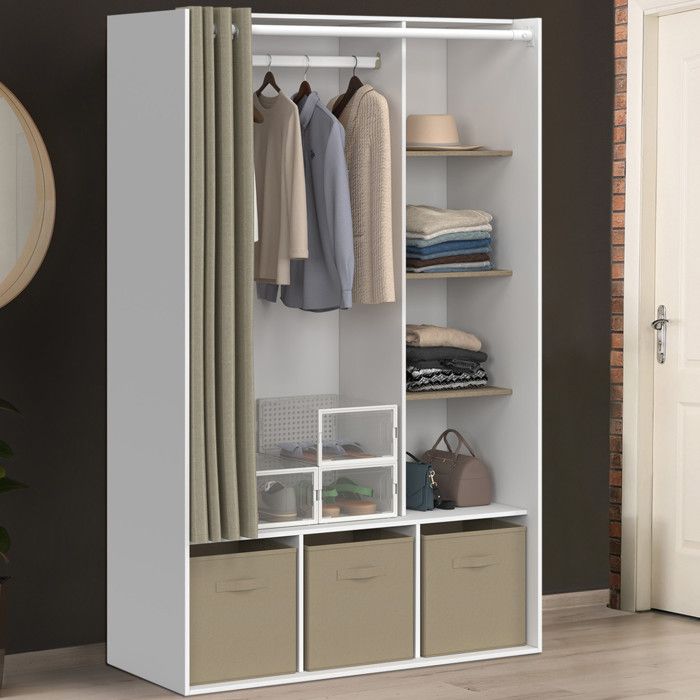 IDMARKET Dressing penderie DIANE 105 x 45 x 167 cm blanc avec étagères ...