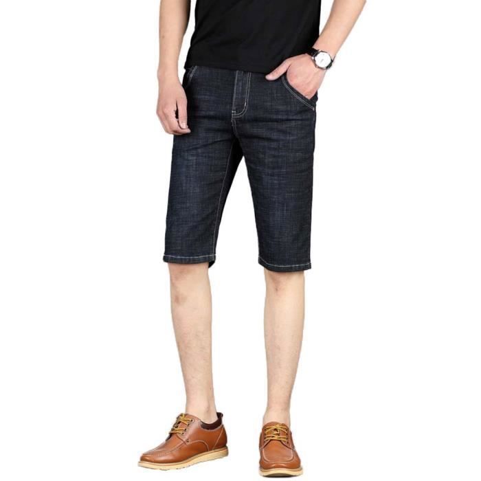 Bermuda en Jean Homme Stretch Straight Fit Grande Taille Casual Short ...