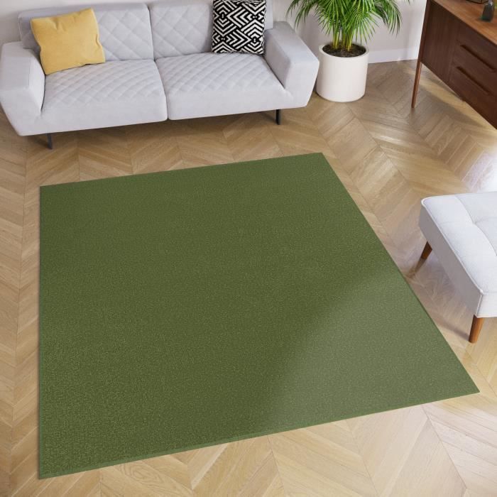 TAPISO Tapis de Salon Chambre Carré MONO Vert Olive Design Uni ...