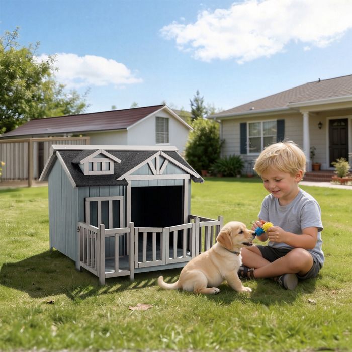 Wiltec Niche de chien Maison de luxe XL – Couleur grise – 935 x 1050 x ...