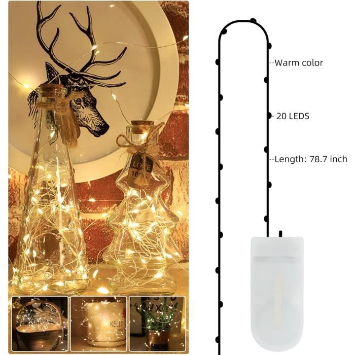 Guirlandes lumineuses LED avec batterie, 2M 20LED 10 pièces micro guirlandes étanches en fil d ...