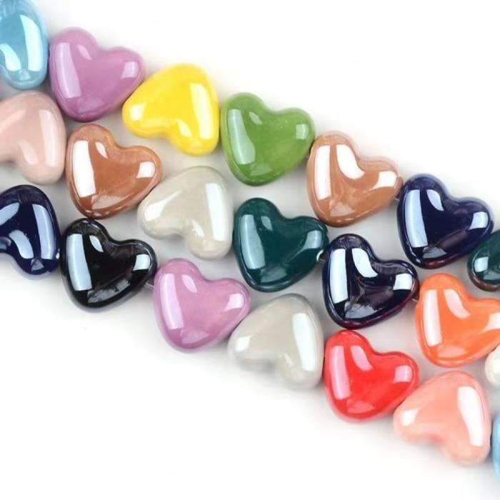 Lot De 20 Perles En Céramique En Forme De Cœur De 14 Mm - Grandes ...