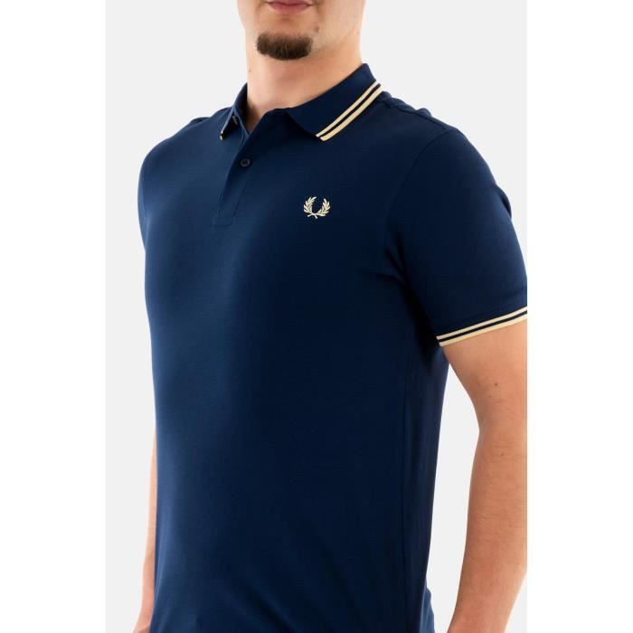 Polo homme slim col polo Fred Perry MM3600 U95 Frnavy/Ice Cream - Bleu ...