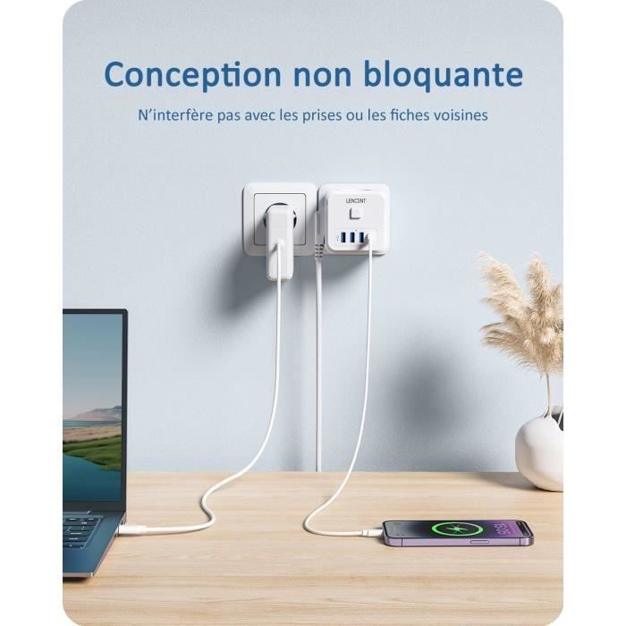 Murale Prise Multiple Secteur Usb Multiprise Murale, 7 En 1 Multiprise Cube Chargeur Usb Avec 3 ...