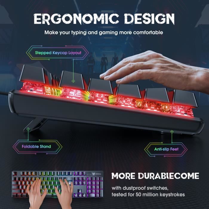 ONIKUMA G27 RGB Gaming Clavier Mécanique 104 Touches Filaire Rétro ...