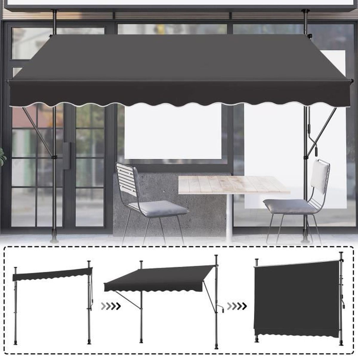 YUENFONG 350 x 120 cm Store de balcon avec manivelle - Brise-vue ...