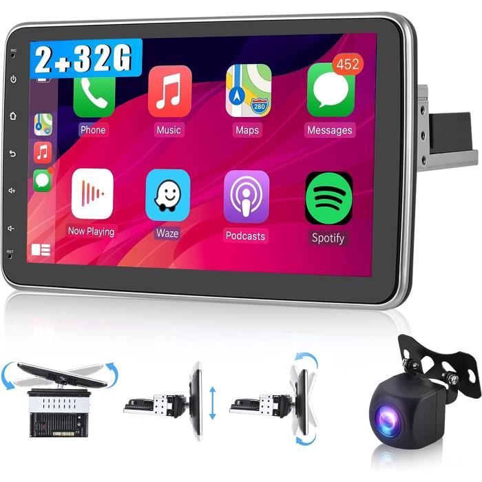 Podofo Autoradio Android 11 Carplay sans Fil GPS 1 Din avec Android Auto 2+32G Rotatif Vertical ...