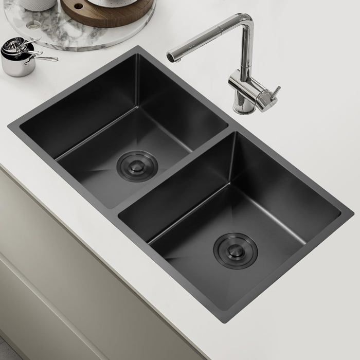 Evier Cuisine 2 Bacs, 76X44Cm Éviers De Cuisine En Acier Inoxydable ...