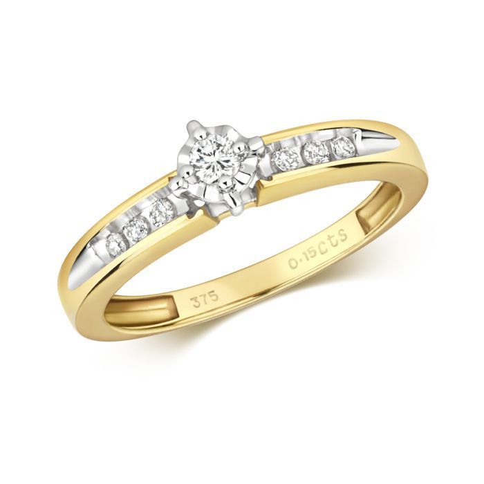 Bague Solitaire Femme Or 375/1000 et Diamant Brillant 0.16 Carat H ...